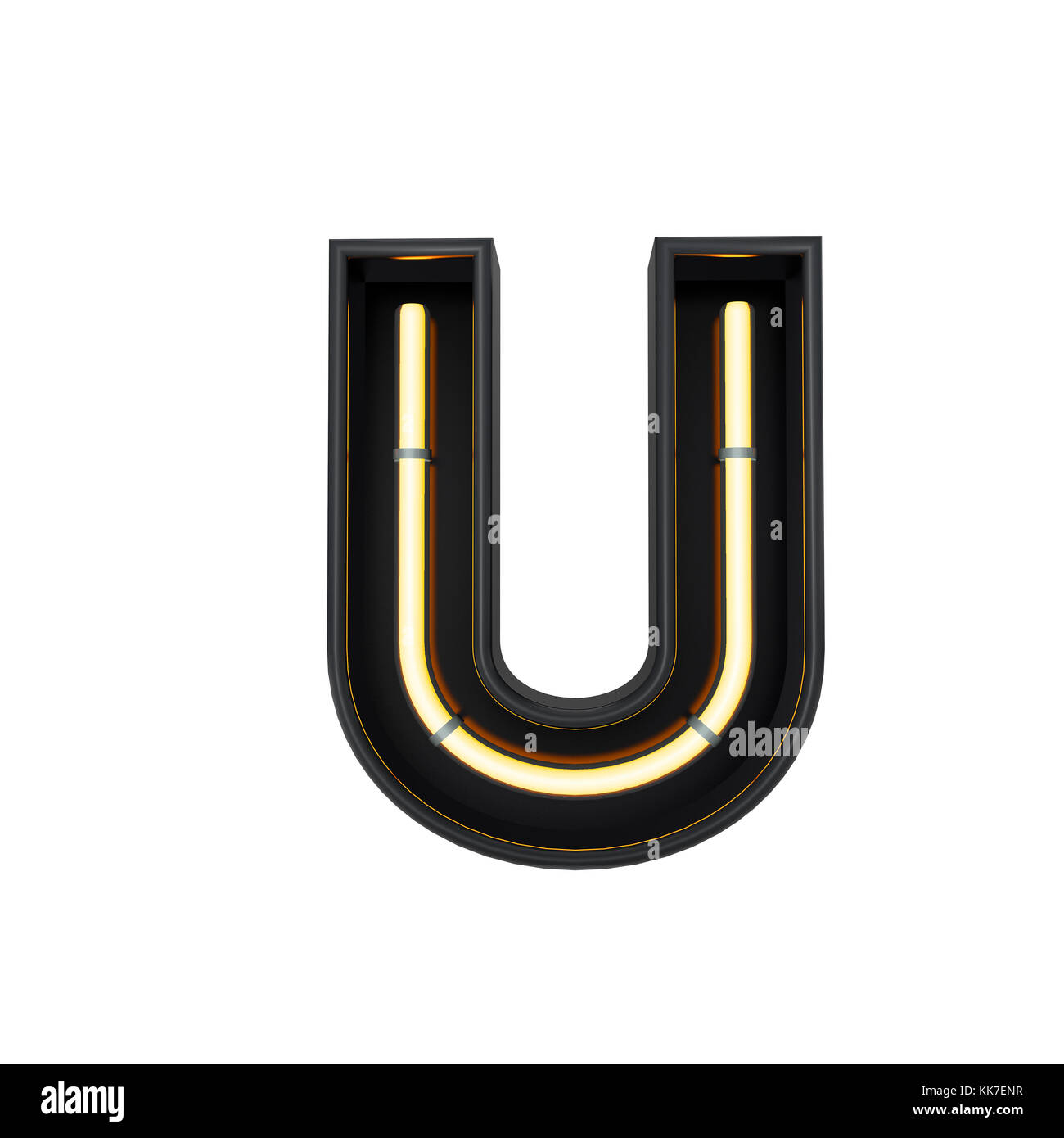 Neon style light letter U. Glowing neon Capital letter. 3D rendering ...