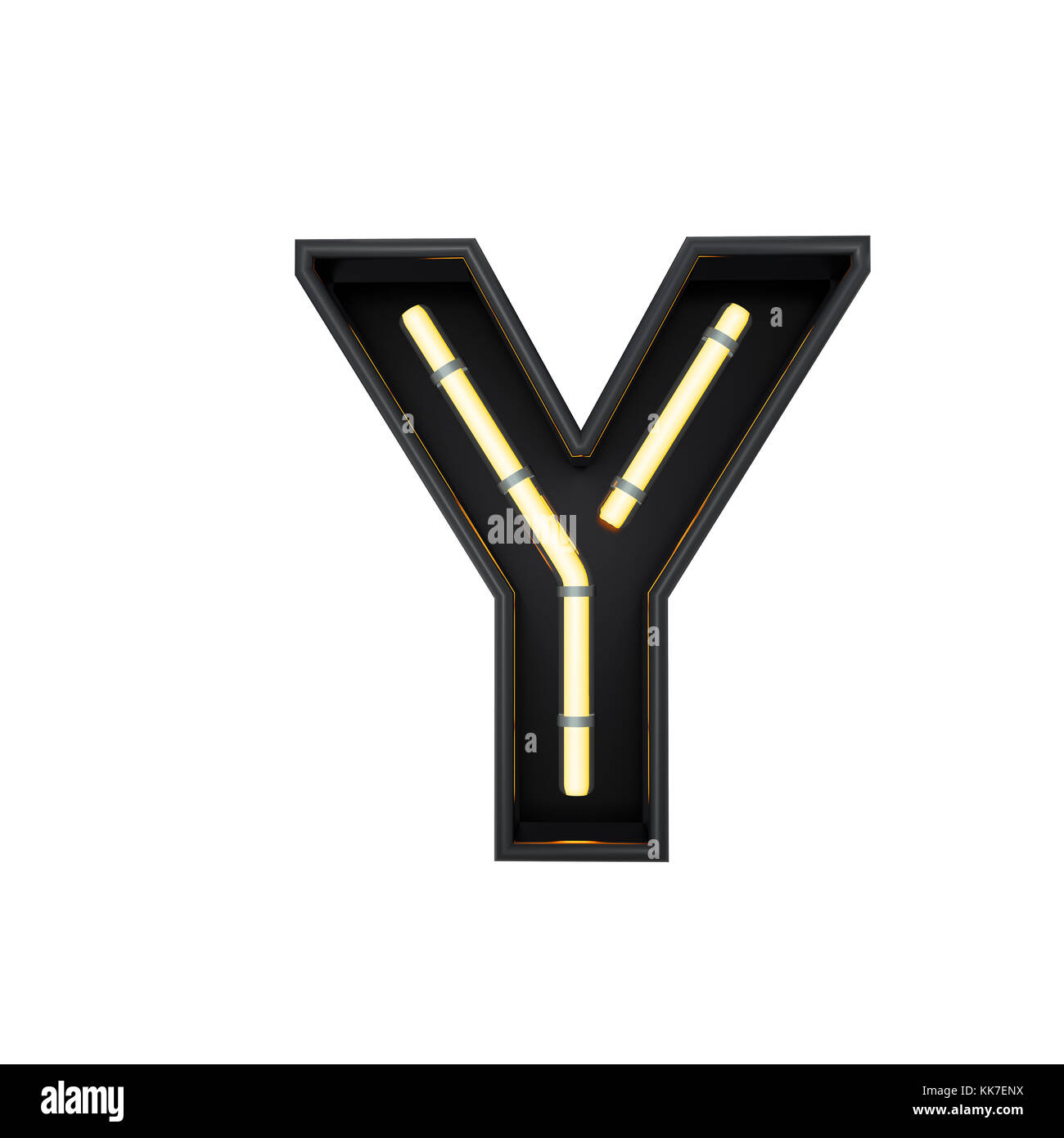 Neon style light letter Y. Glowing neon Capital letter. 3D rendering ...