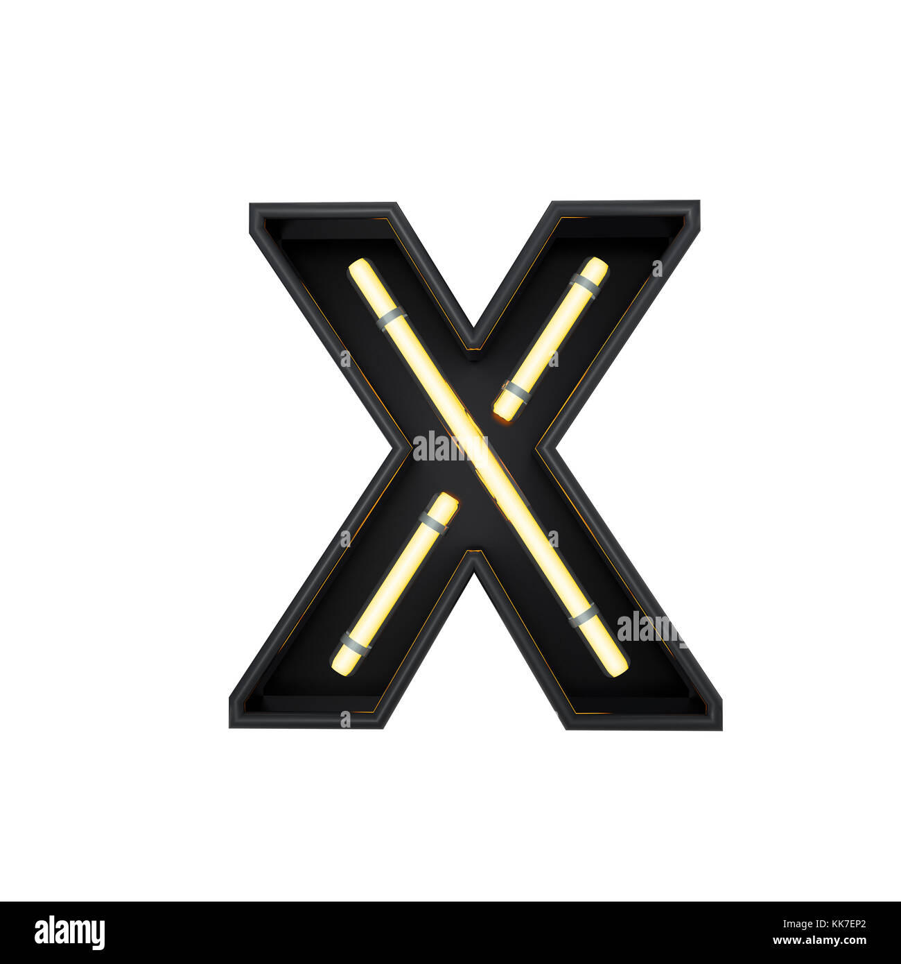 Neon style light letter X. Glowing neon Capital letter. 3D rendering ...