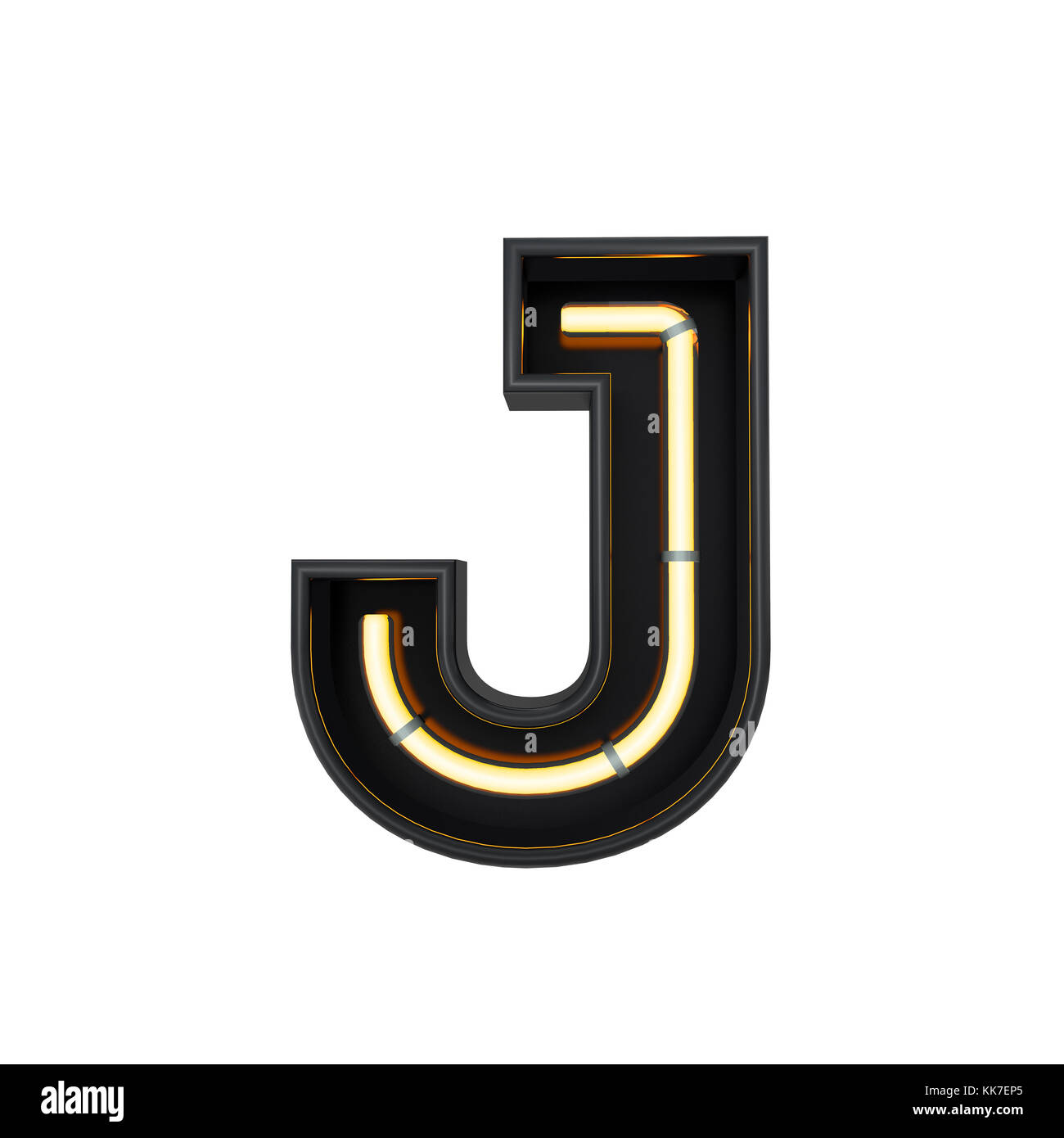 Neon style light letter J. Glowing neon Capital letter. 3D rendering ...