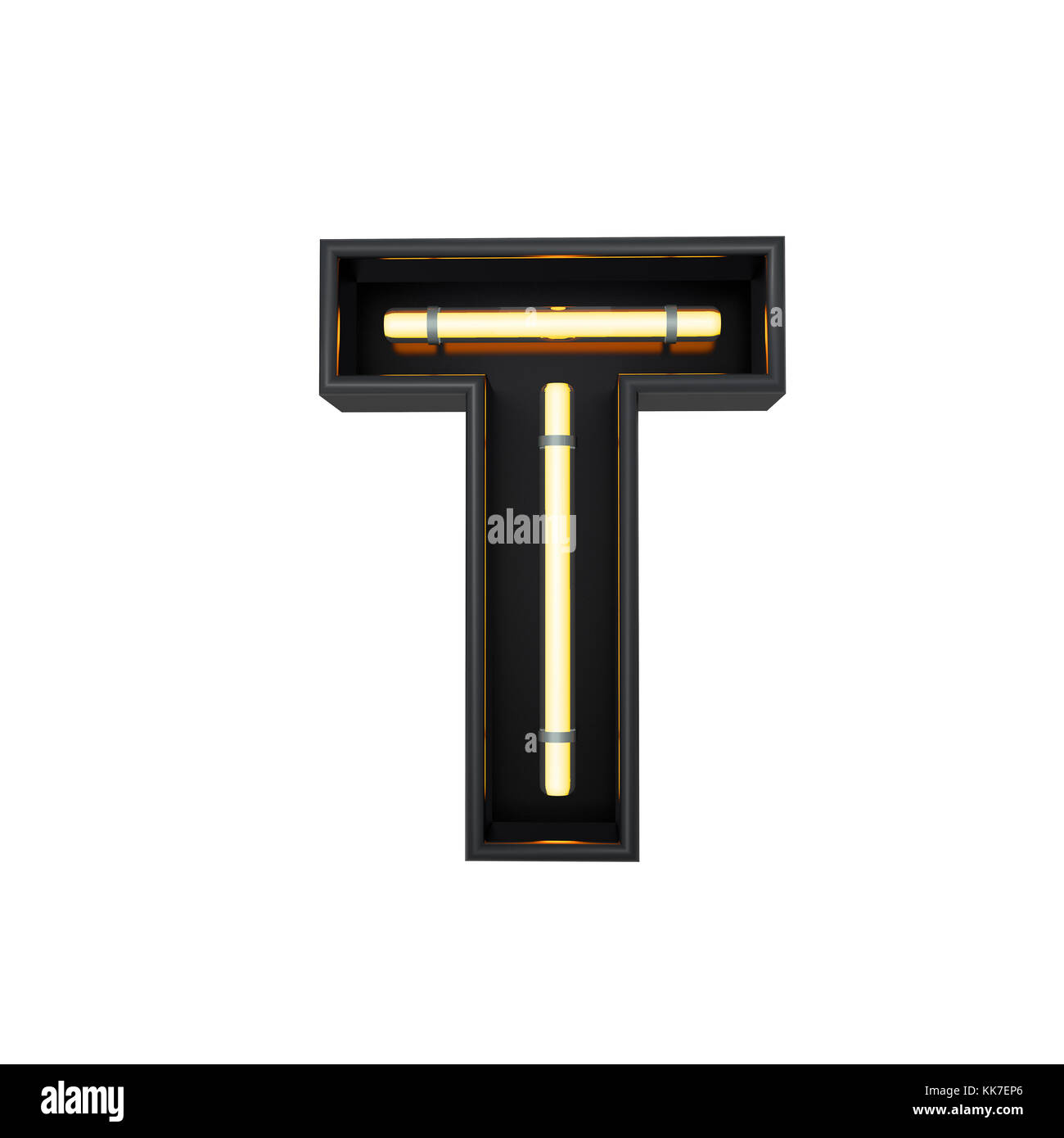 Neon style light letter T. Glowing neon Capital letter. 3D rendering ...
