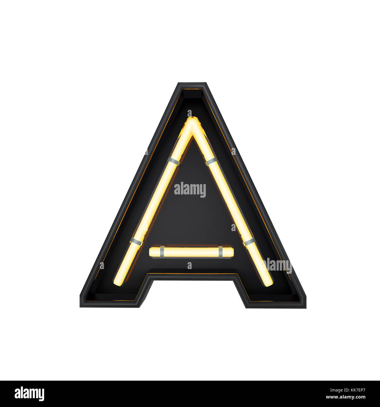 Neon style light letter A. Glowing neon Capital letter. 3D rendering ...