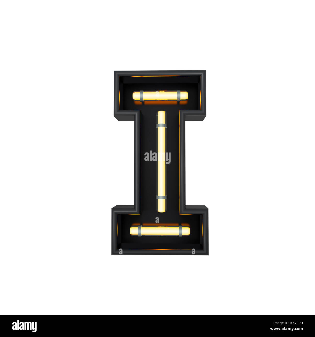 Neon style light letter I. Glowing neon Capital letter. 3D rendering ...