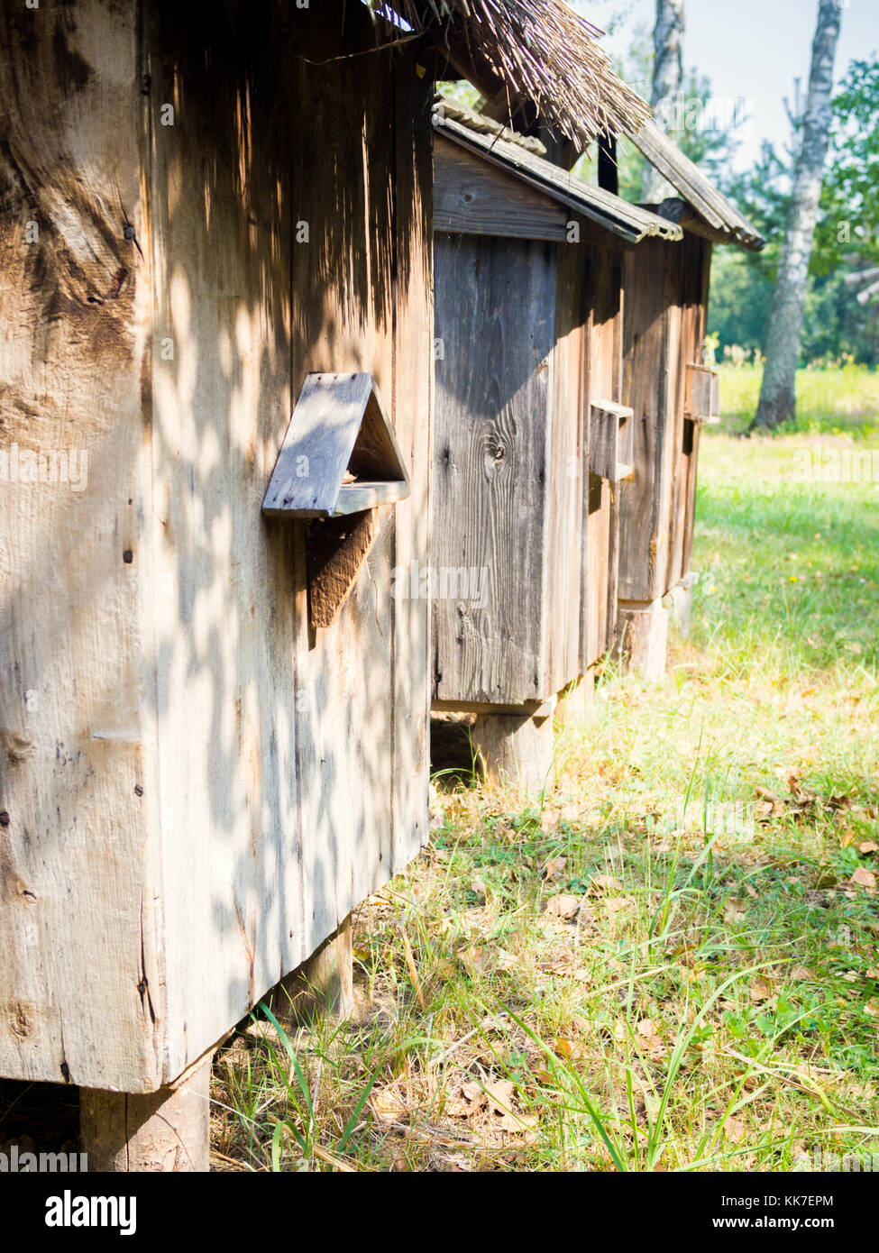 Close up to old, vintage, wooden bee hives Stock Photo - Alamy