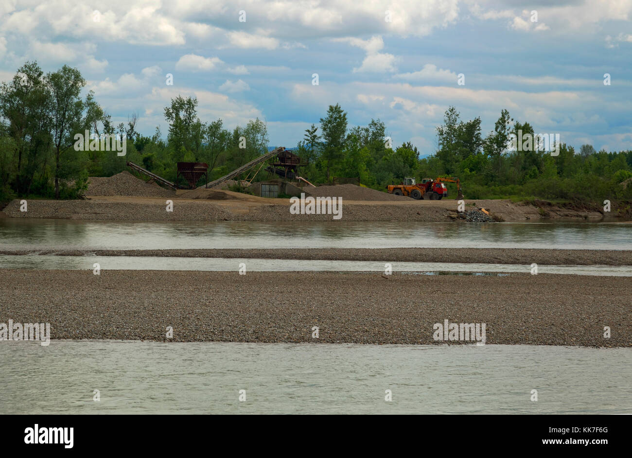 Gravel extraction on the Drina River between Serbia and Bosnia and ...