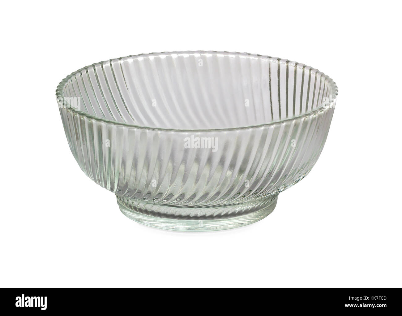 Transparent glass bowl with stripe pattern on white background Stock ...