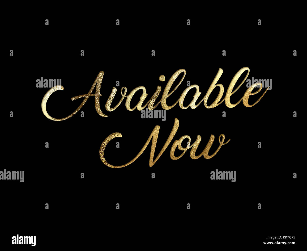 The Golden glitter isolated hand writing word AVAILABLE NOW on black ...