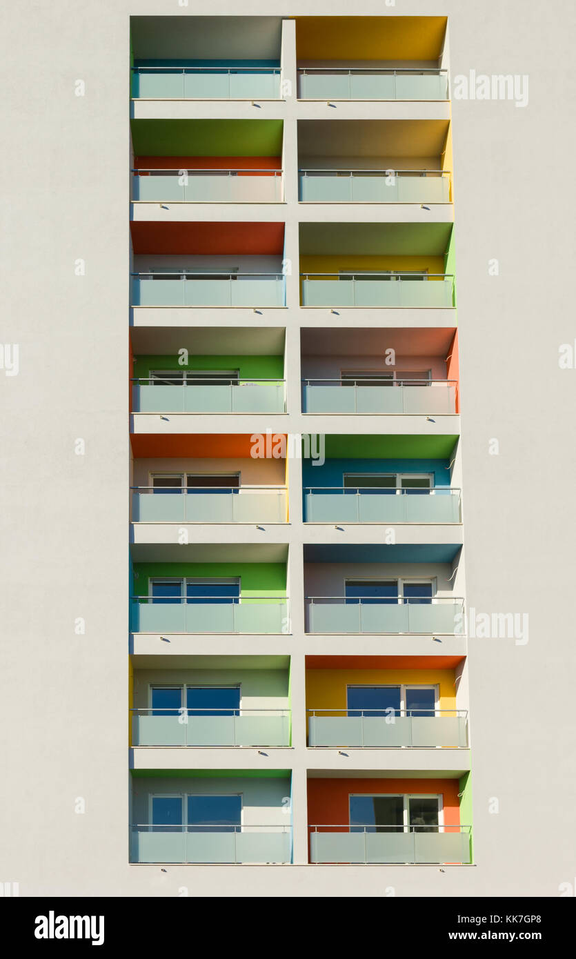 High modern building with many colorful balconies Stock Photo - Alamy
