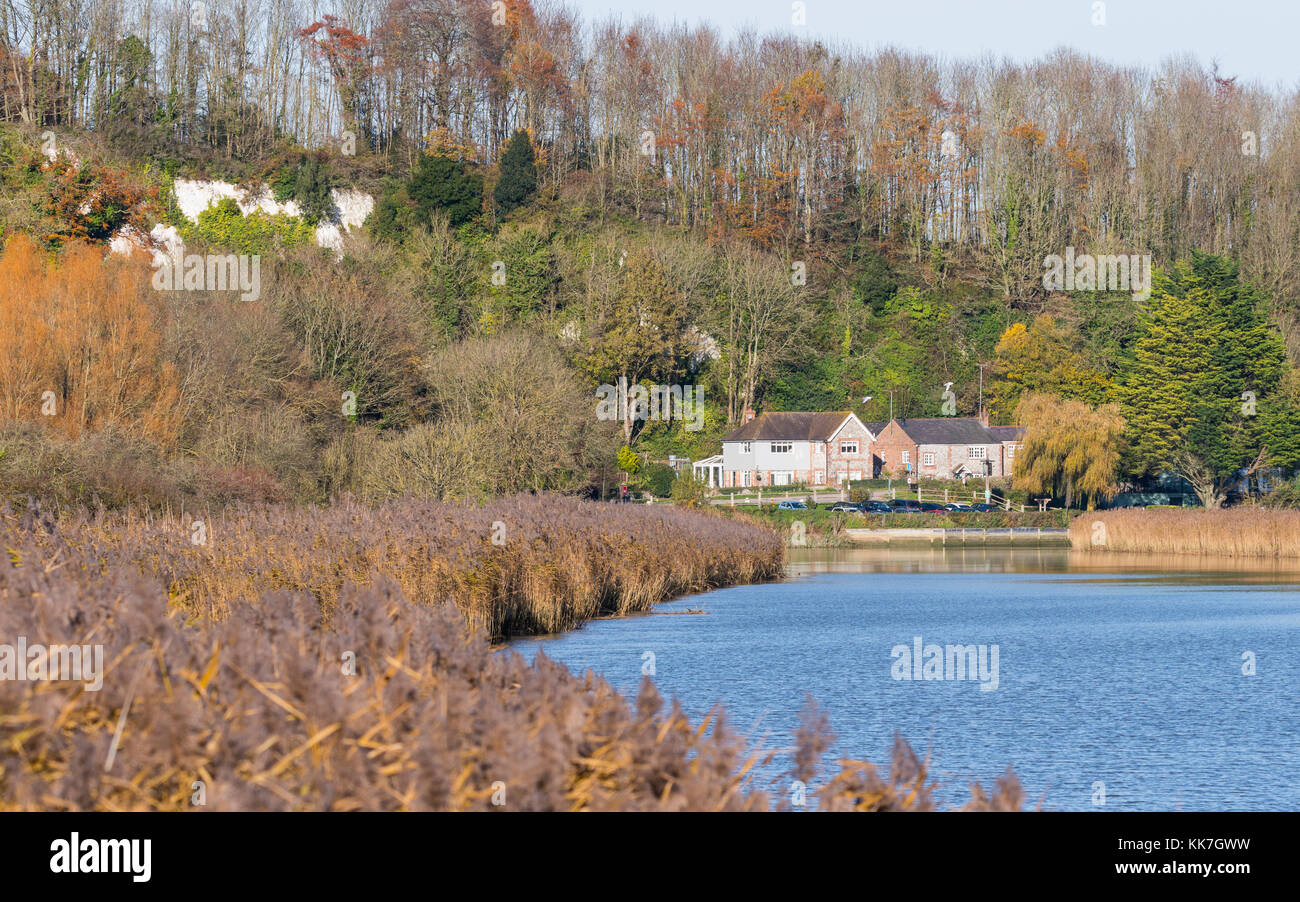 River Arun through countrysidein Autumn in the South Downs in Arundel ...