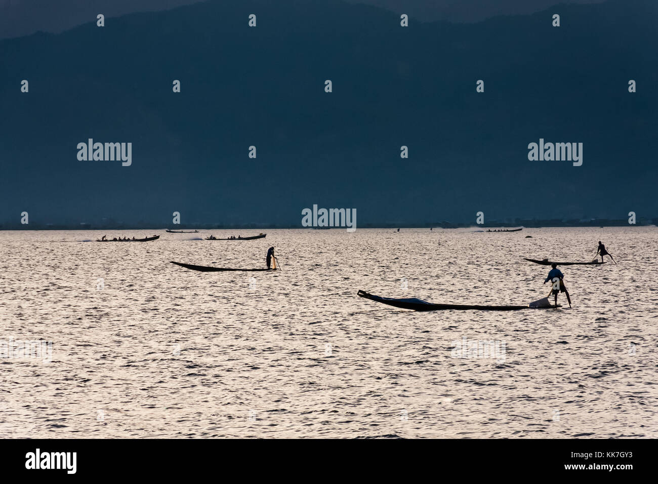 The Inle Lake fishermen at sunset, Taunggyi, Myanmar Stock Photo - Alamy