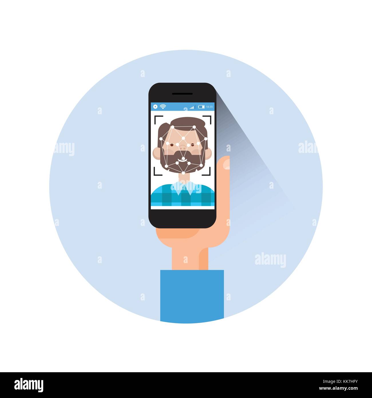 Icon Hand Holding Smart Phone Scanning Man Face Modern Identification System Concept Stock