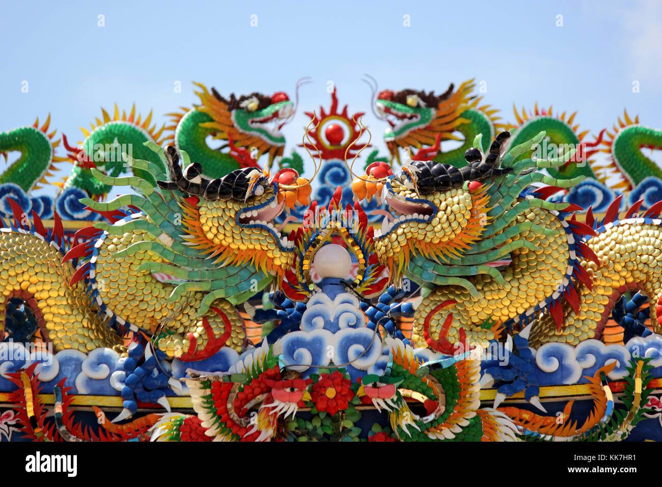 chinese dragon on the roof of shrine with beautiful sky background ...