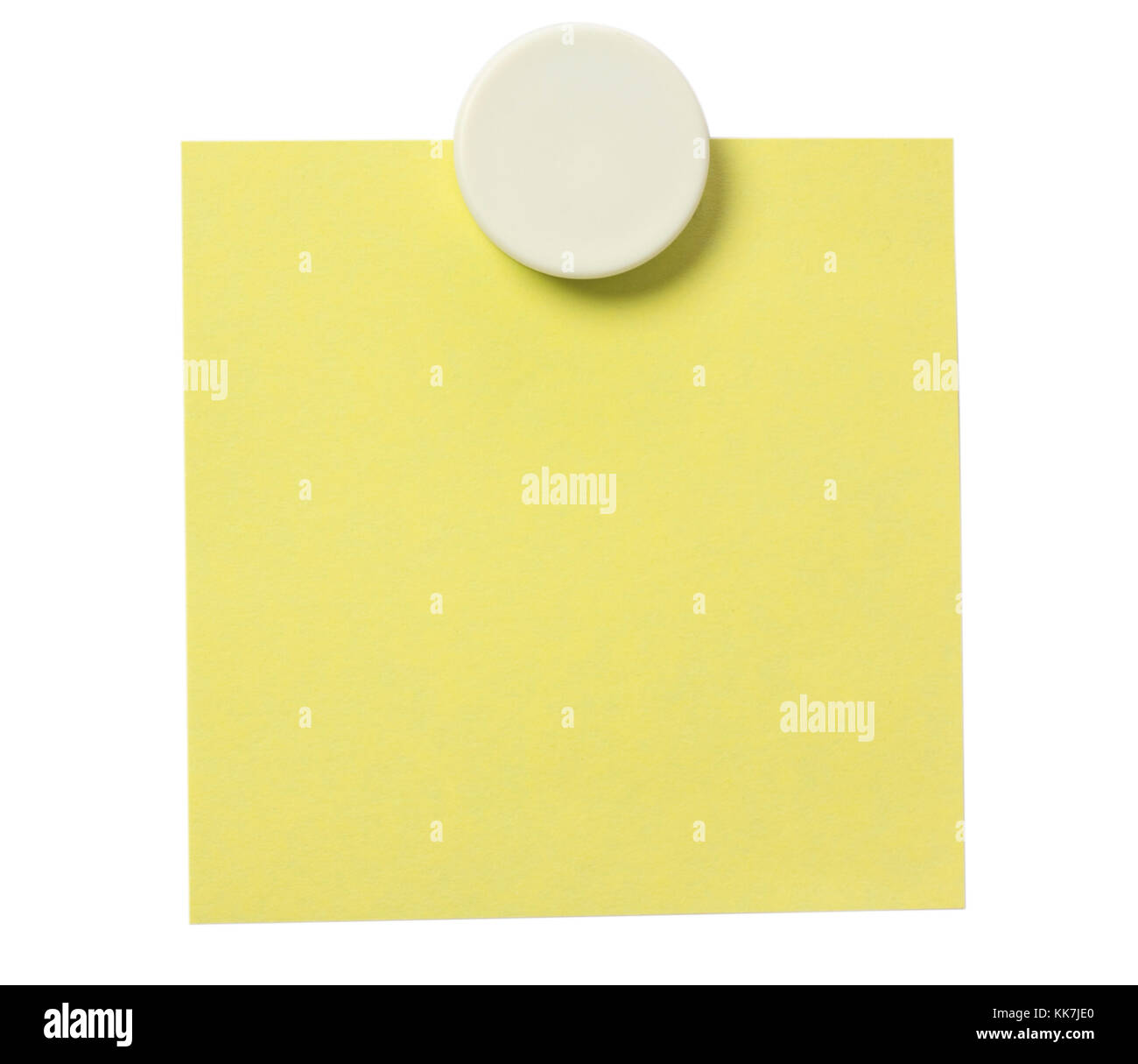 Yellow adhesive note and white magnet button on whiteboard Stock Photo ...