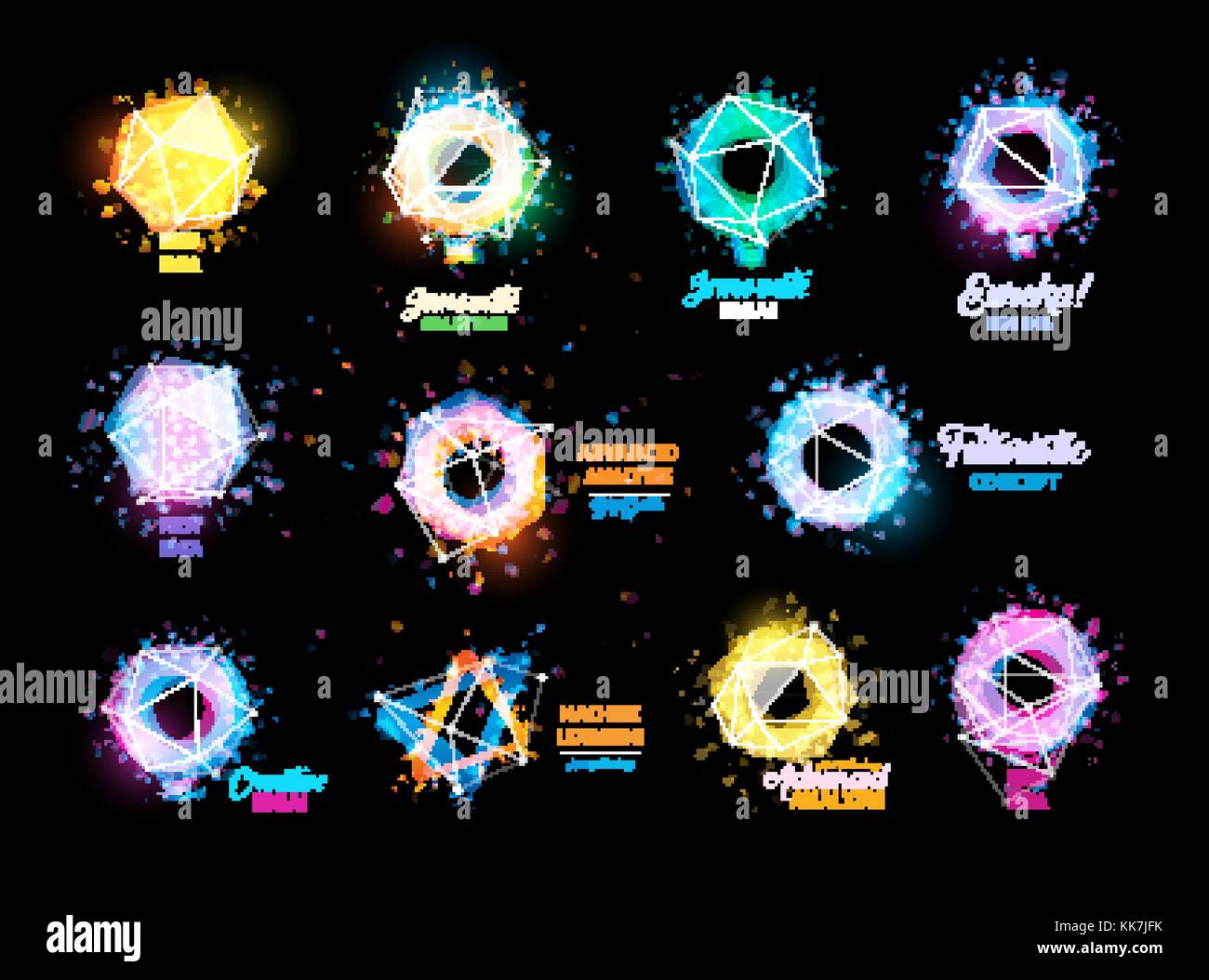 Unusual abstract geometric shapes vector logo set. Circular, hexagon ...