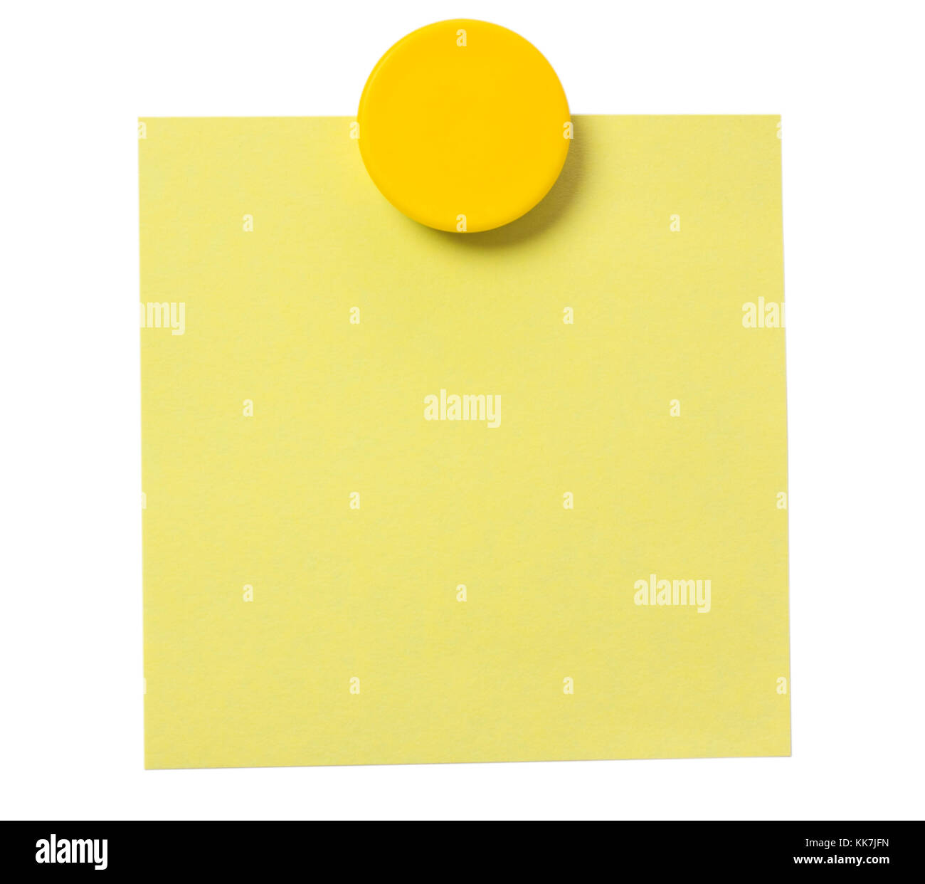Yellow adhesive note and magnet button on whiteboard Stock Photo - Alamy