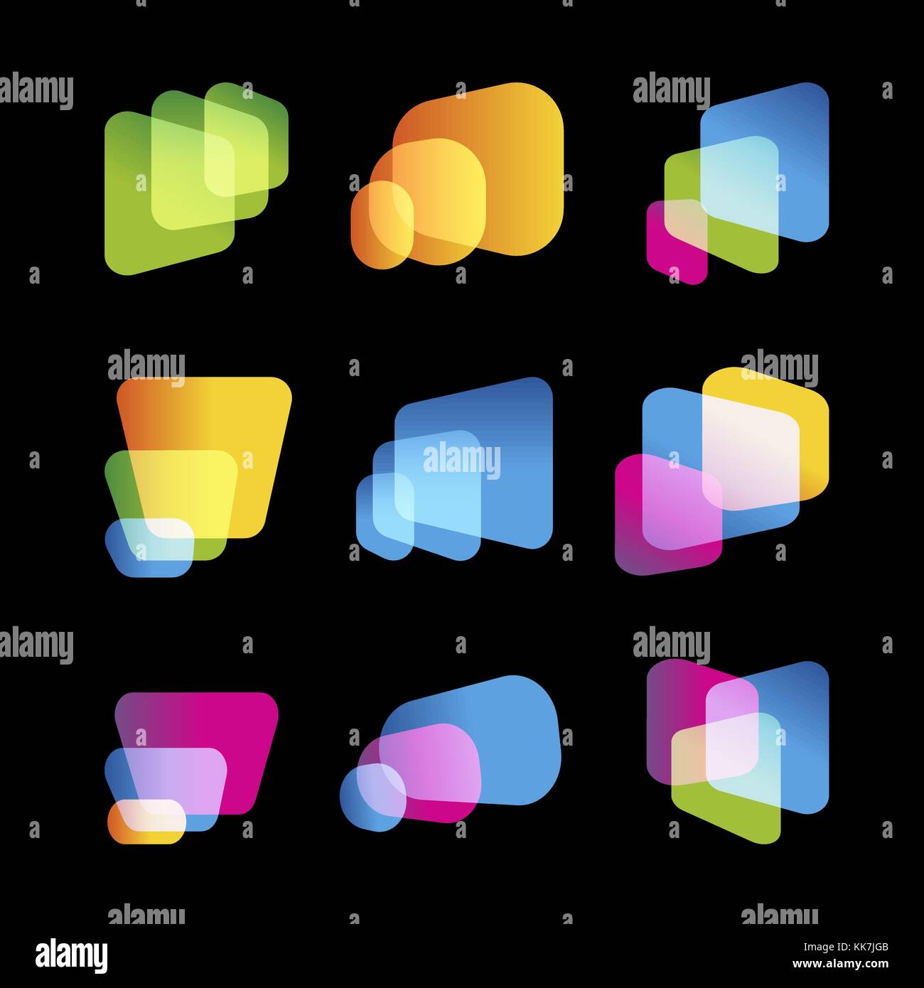 Digital screen of mobile device, bright vector logo set. Multitasking ...