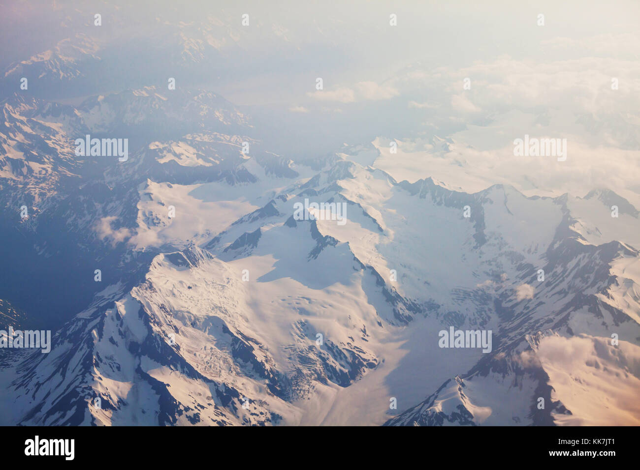 Aerial view from aircraft flying in high altitude. Landscape from above ...