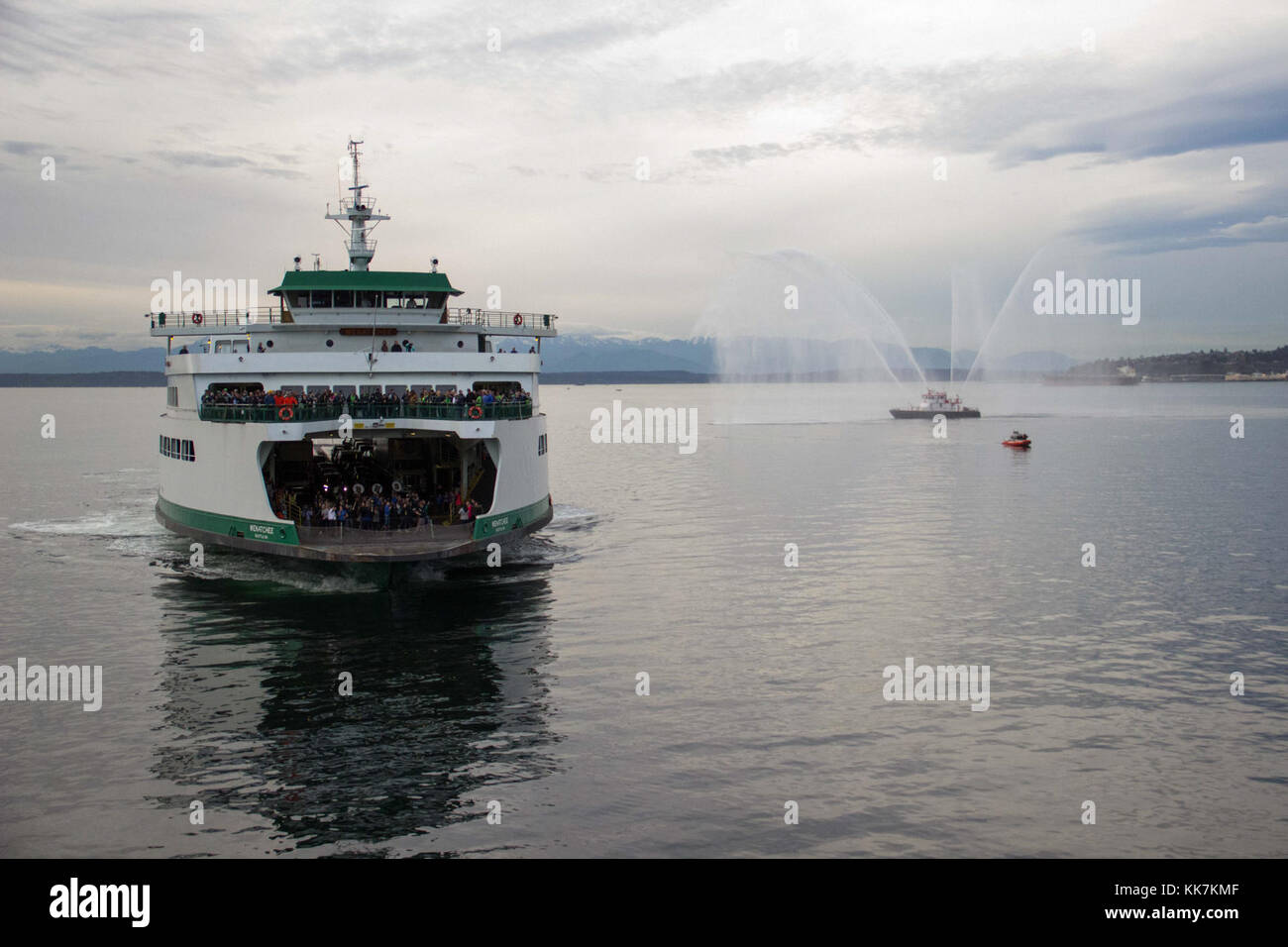 A view of the band and Seahawks band from Colman Dock. A local fire ...