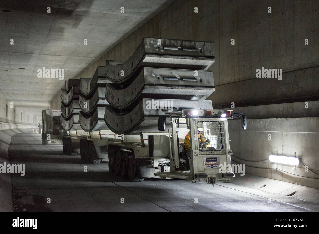 Tunnel segments are driven into the tunnel by this specialized vehicle ...