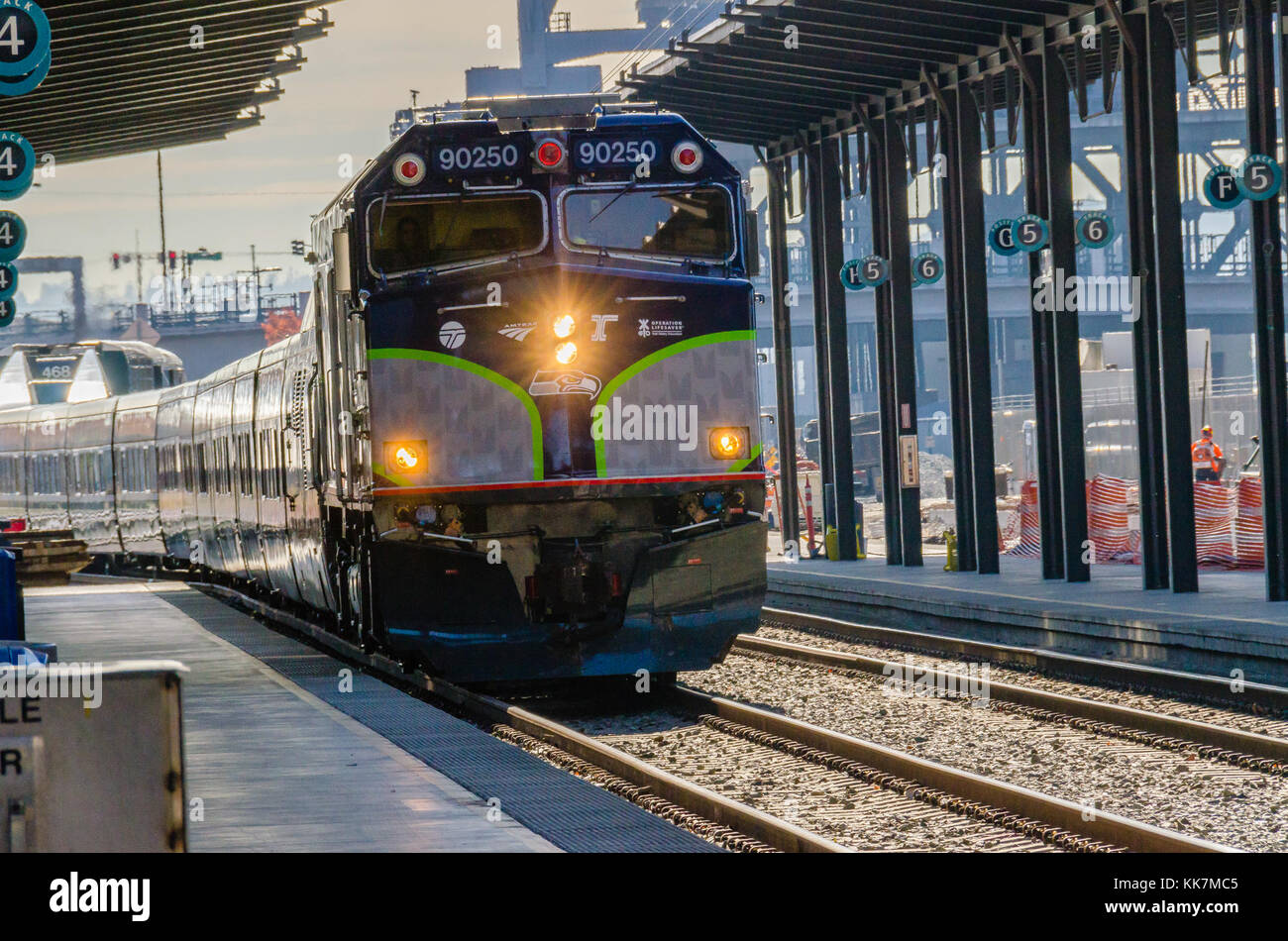 The Seattle Seahawks-themed train made its debut at Seattle's King ...