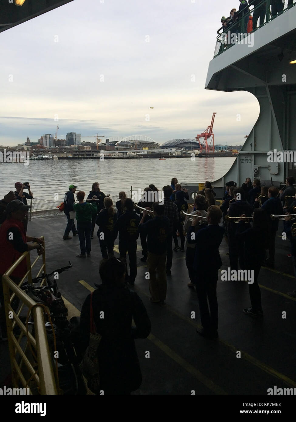 The Bainbridge High School band performs on the car deck as the M/V ...