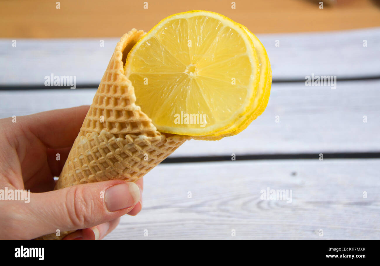 ice-cream wafer with lemon Stock Photo - Alamy