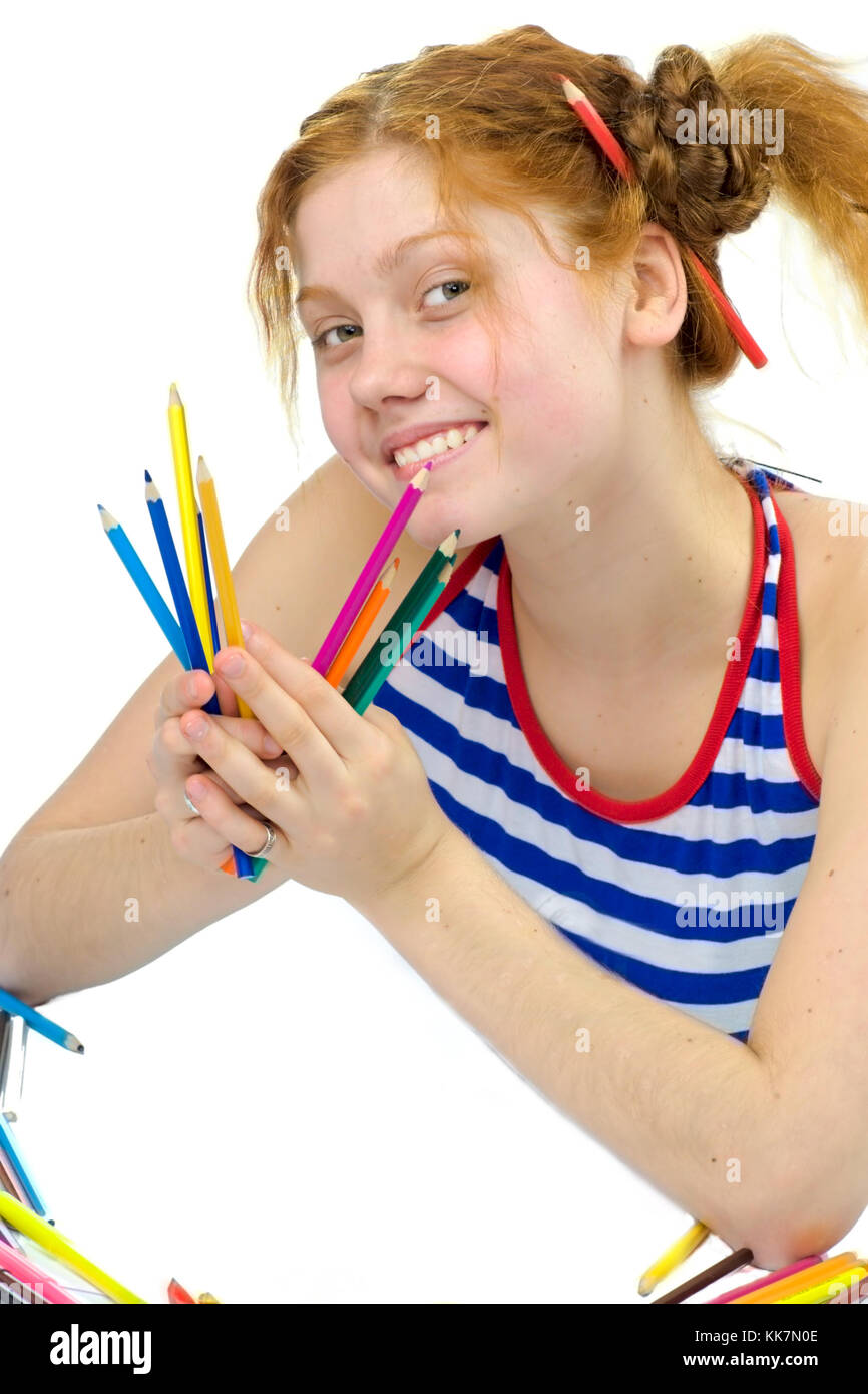 Funny artist going to draw something on absolutely white floor Stock ...