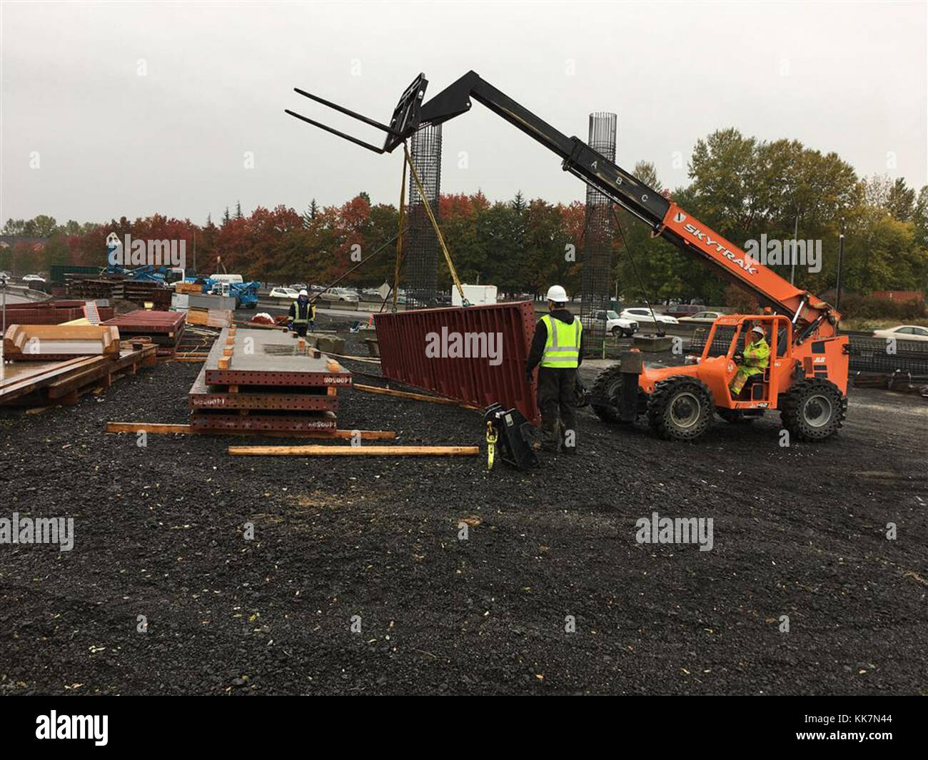 On Oct. 19, 2017 in Renton, construction crews fabricate the formwork ...