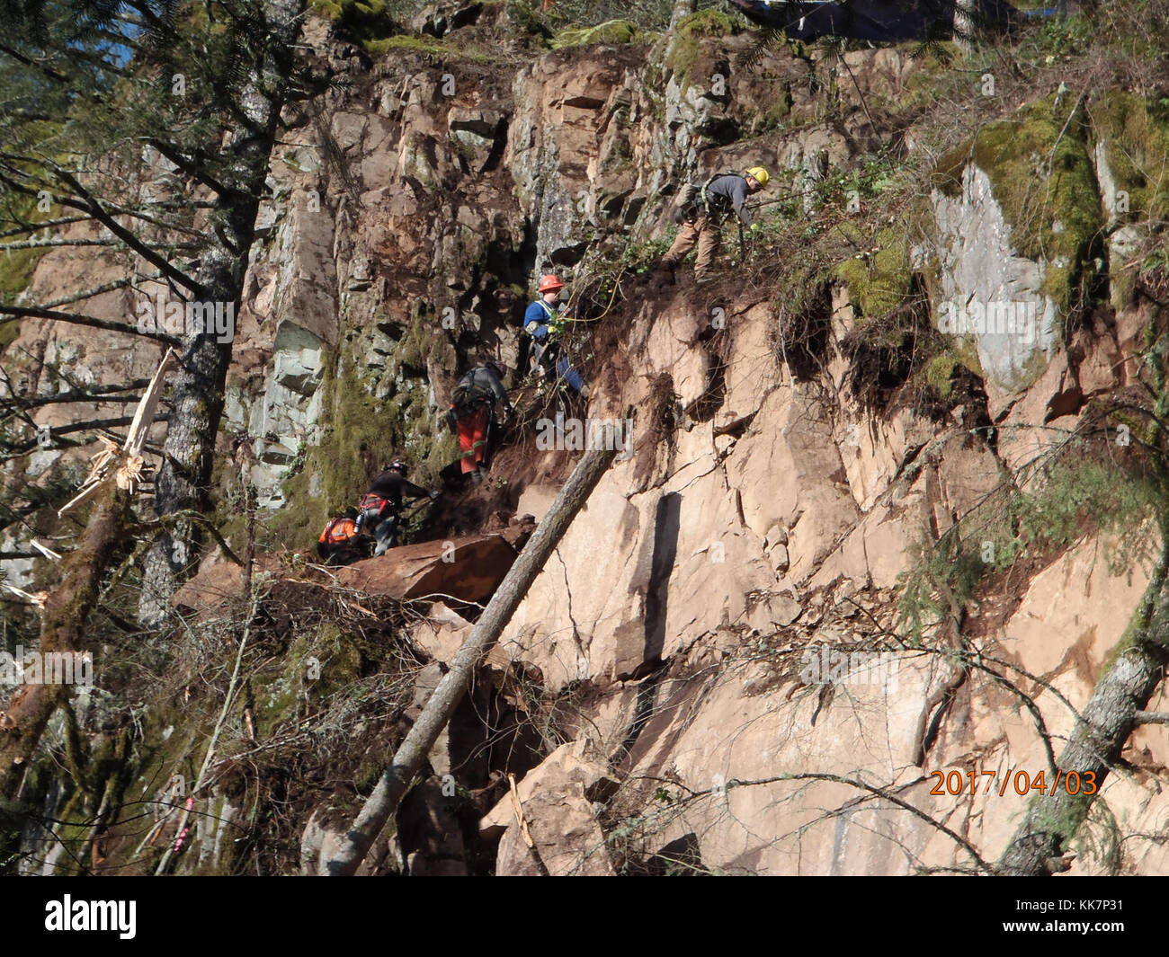 Pacific Blasting and Demolition crews doing scaling work on top of a ...