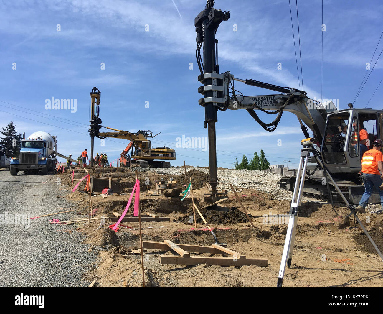 Construction crews working for WSDOT drill shafts for relocated noise ...