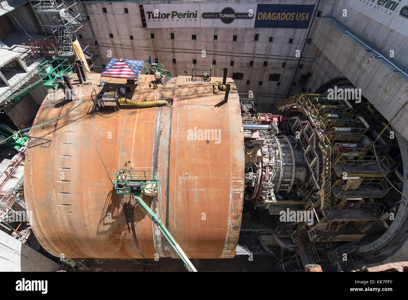 May 2017 view of the SR 99 tunneling machine inside the disassembly pit ...