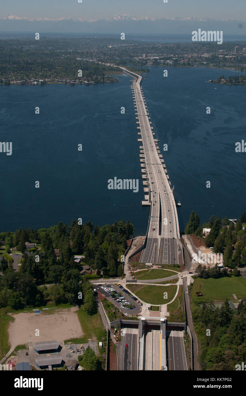 This aerial, taken on Feb. 13, shows the new SR 520 floating bridge ...