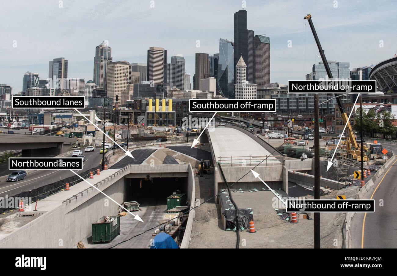 In this June 2017 photo, the footprint of lanes and ramps at the SR 99 ...