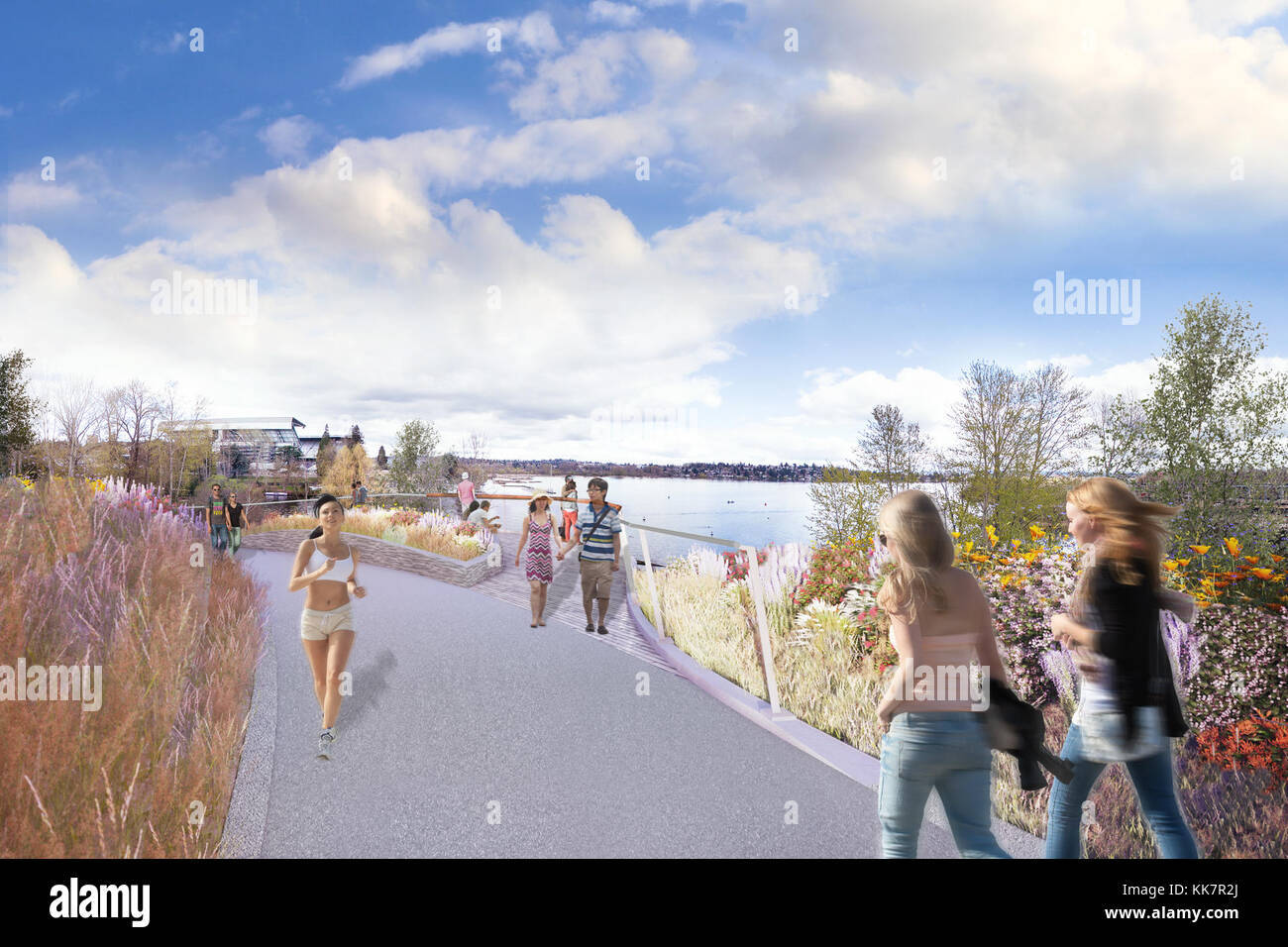 Conceptual rendering of the land bridge over SR 520, looking northeast ...