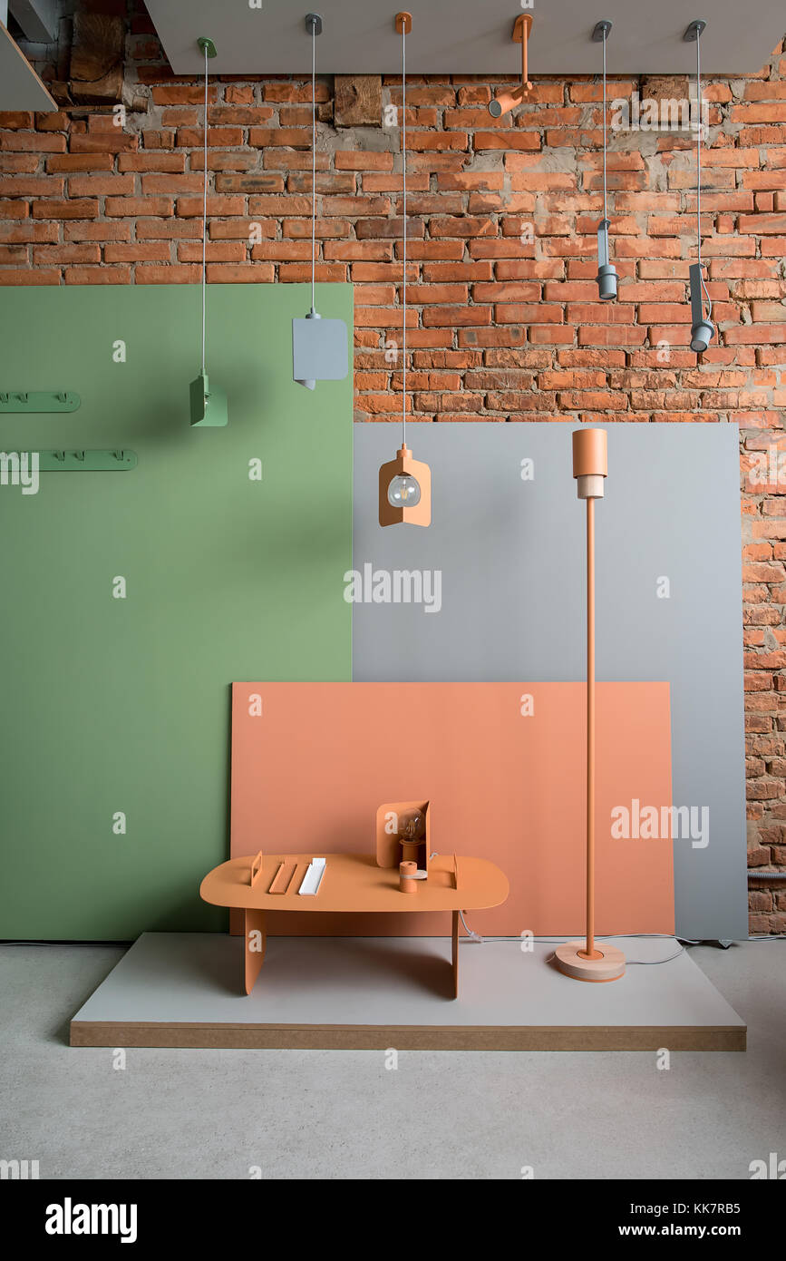 Loft style interior with colorful furniture Stock Photo - Alamy