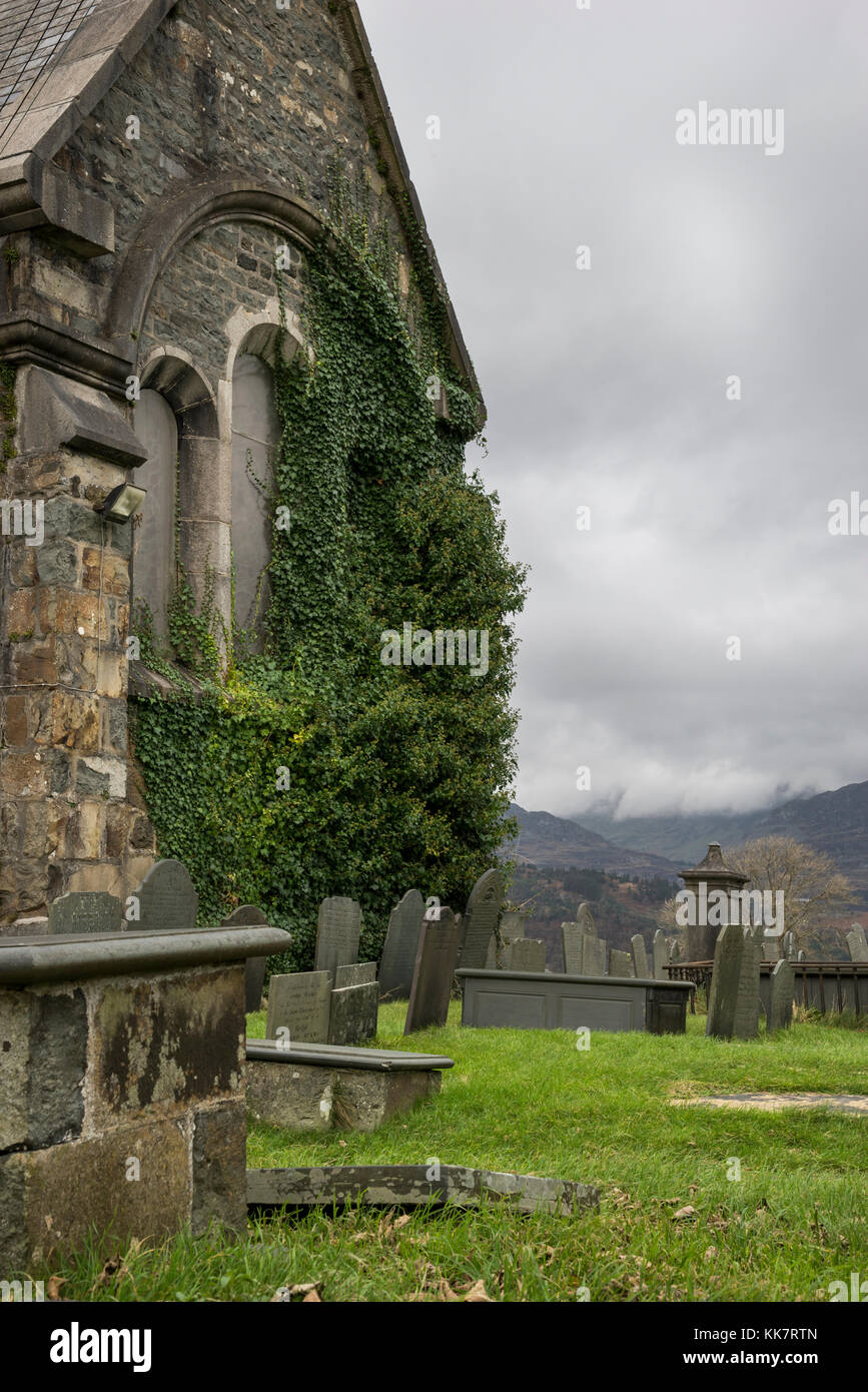 St Michaels church in the village of Llan Ffestiniog, North Wales Stock ...