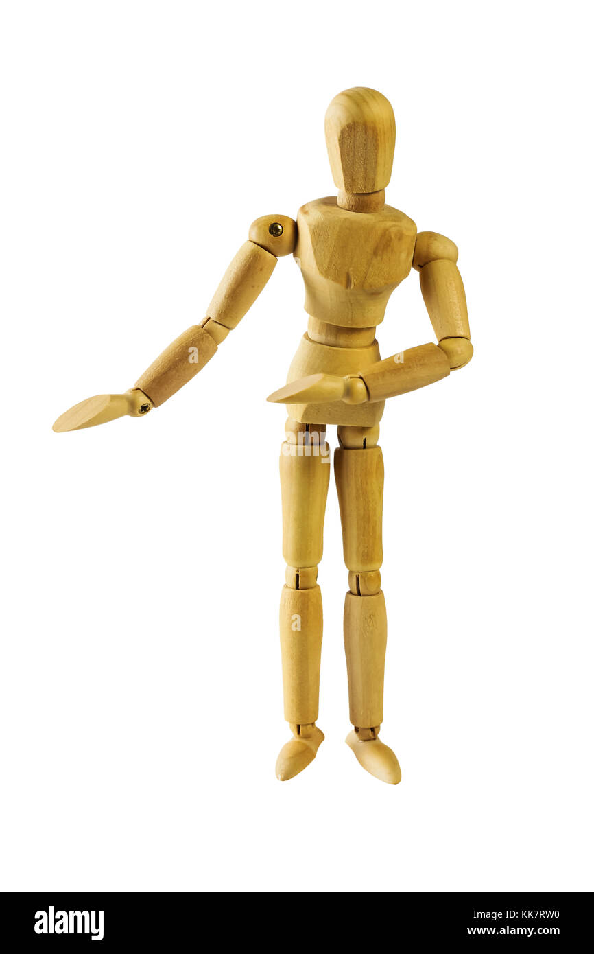 Wooden puppet action islolated with clipping path Stock Photo - Alamy