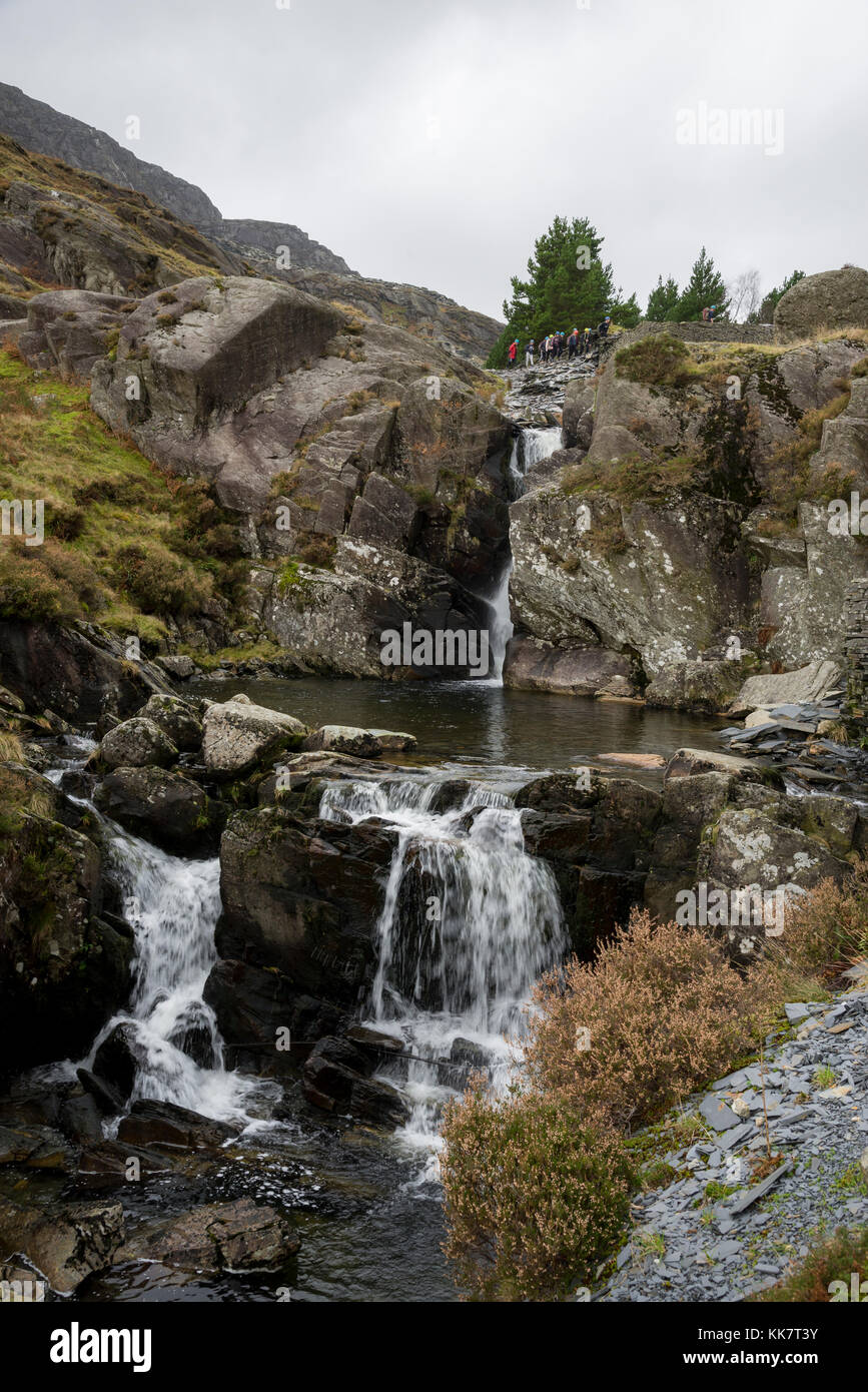 Waterfall near the old quarries at Cwmorthin, Tanygrisiau, North Wales ...