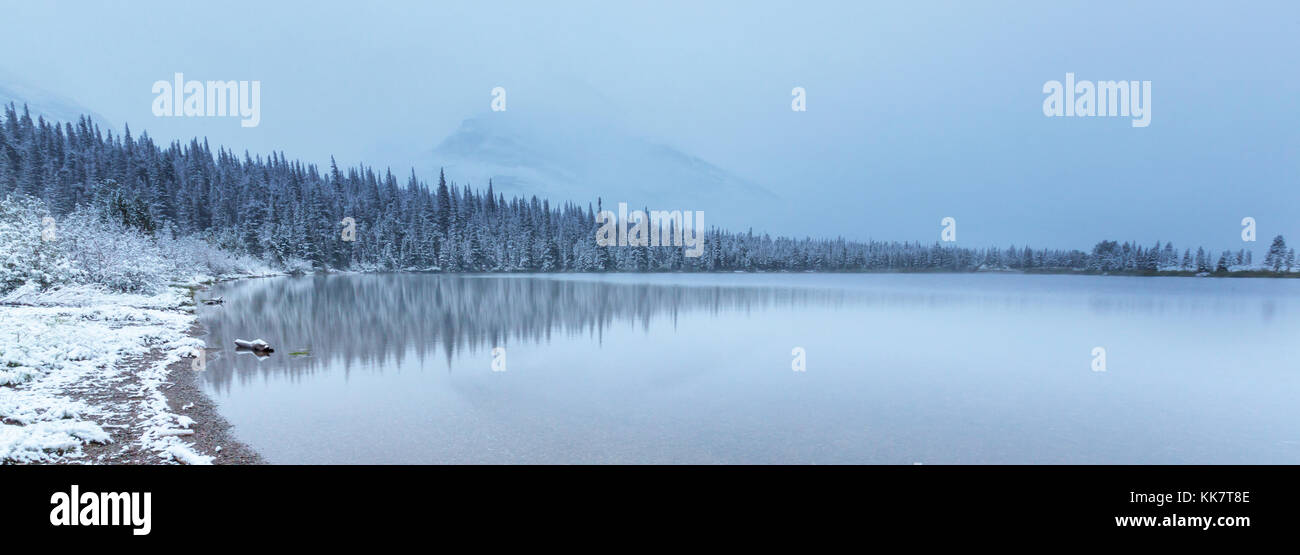 Early winter with first snow covering rocks and woods in the Glacier ...