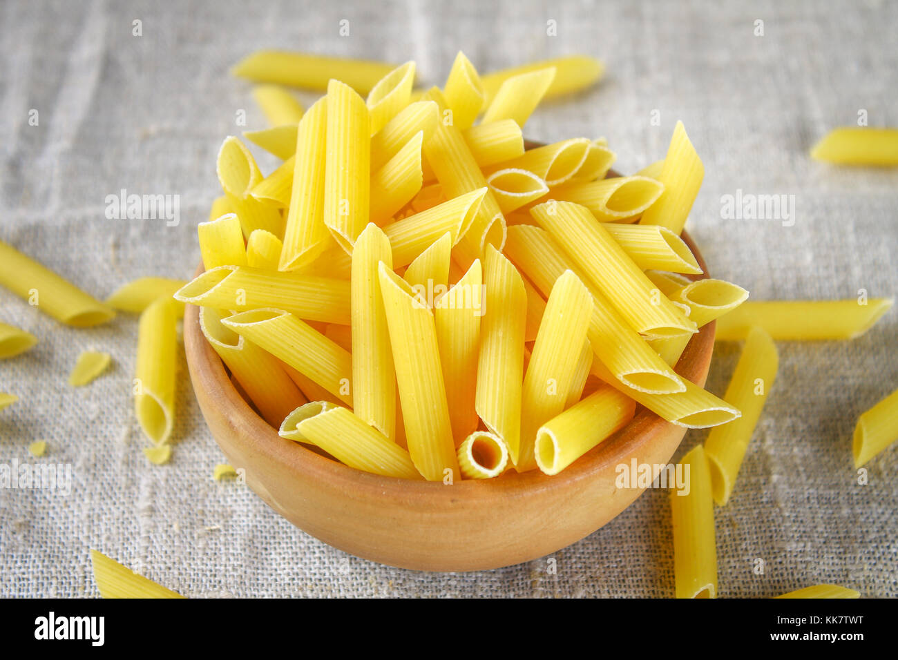 Penne rigate. Macaroni in the form of feathers. mostaccioli pasta Stock ...