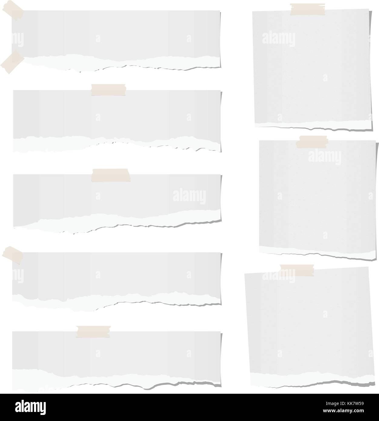 Torn horizontal, note, notebook, copybook paper strips, sheets for text ...