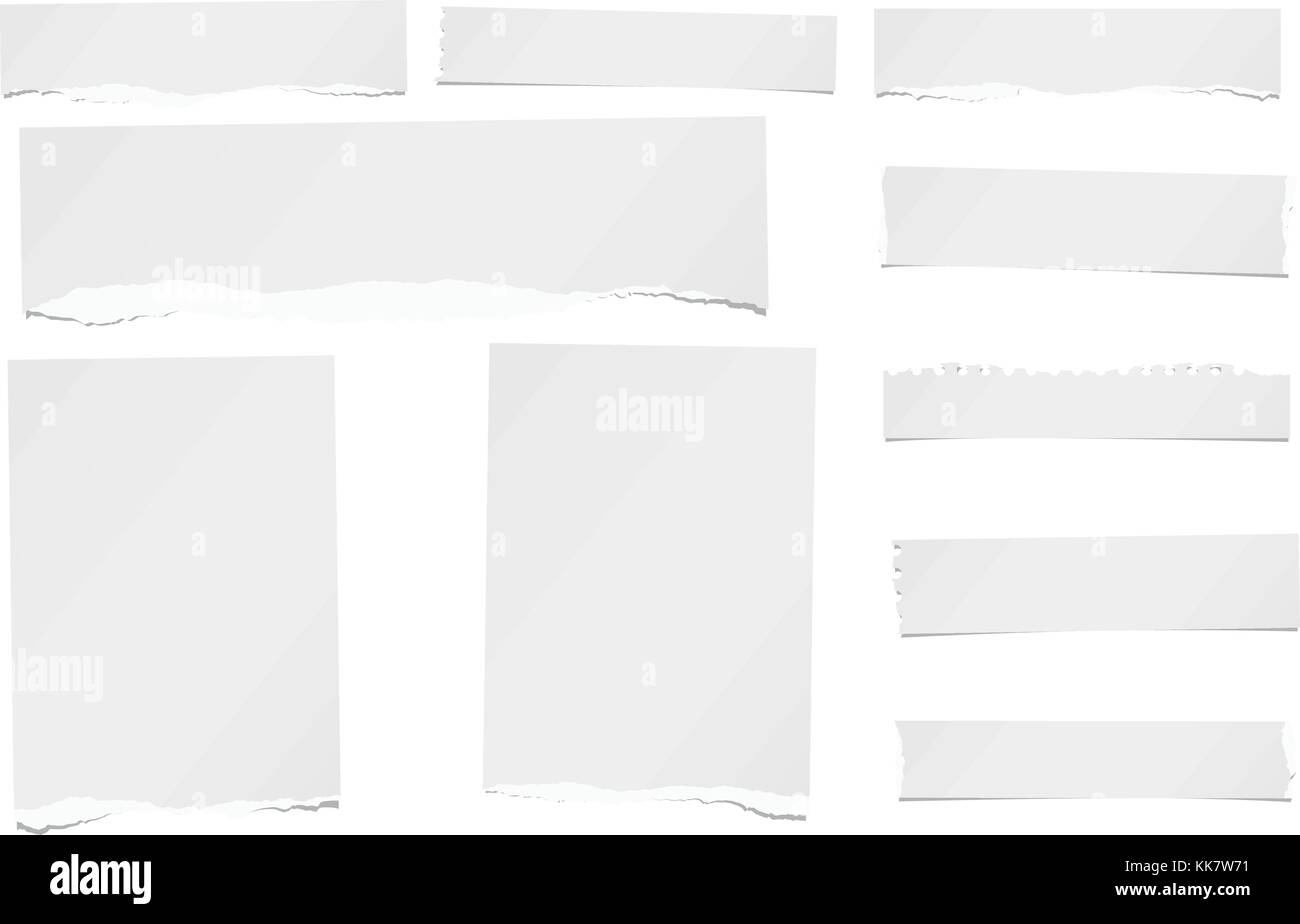 Ripped horizontal and vertical note, notebook, paper strips, sheets for ...