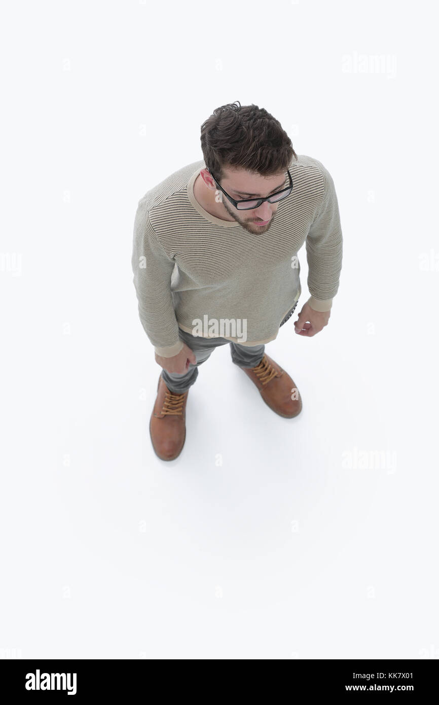 view from above. serious young man looking forward Stock Photo - Alamy