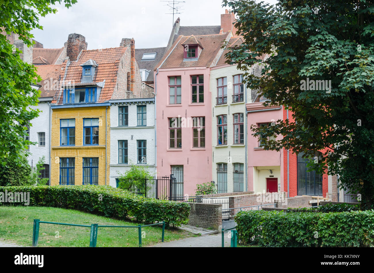 Row of old colourful houses in Place Gilleson behind the Cathedral ...