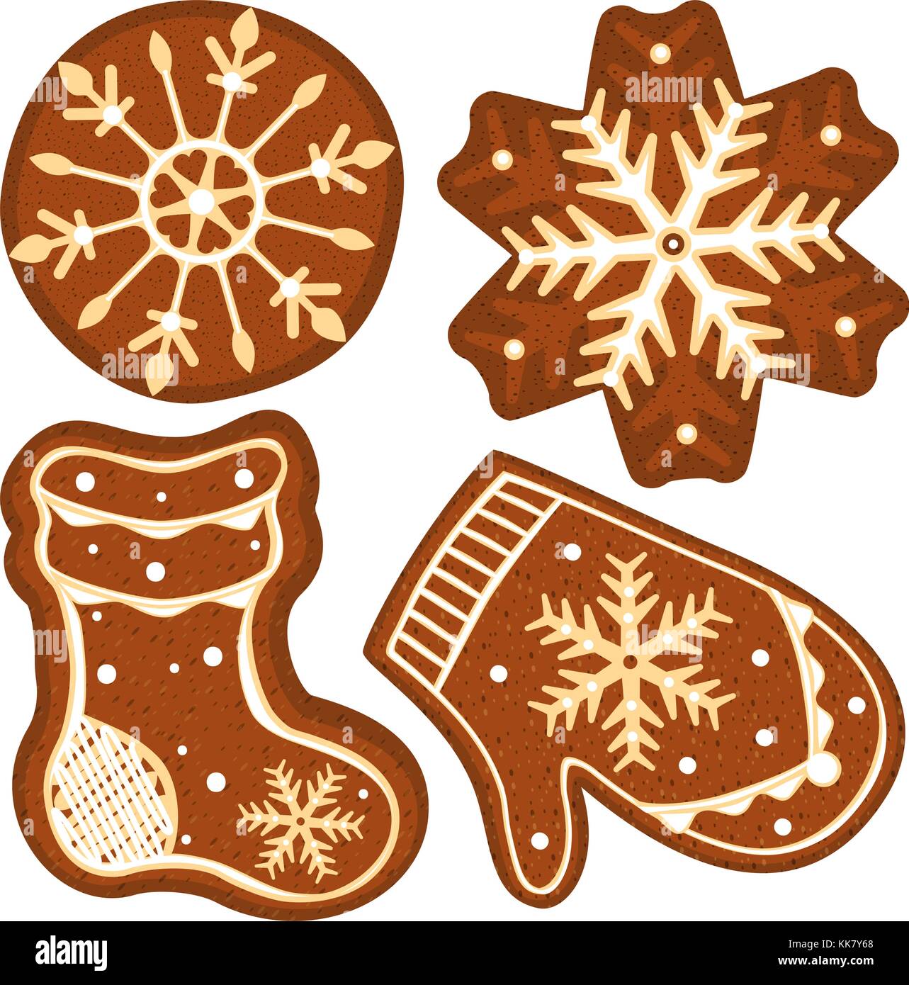 Gingerbread sock, glove and snowflakes colorful bright poster Stock ...