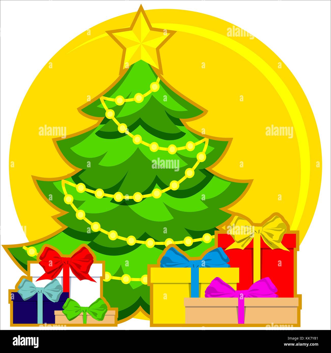 Christmas theme bright colorful poster with xmas tree, star, garland ...