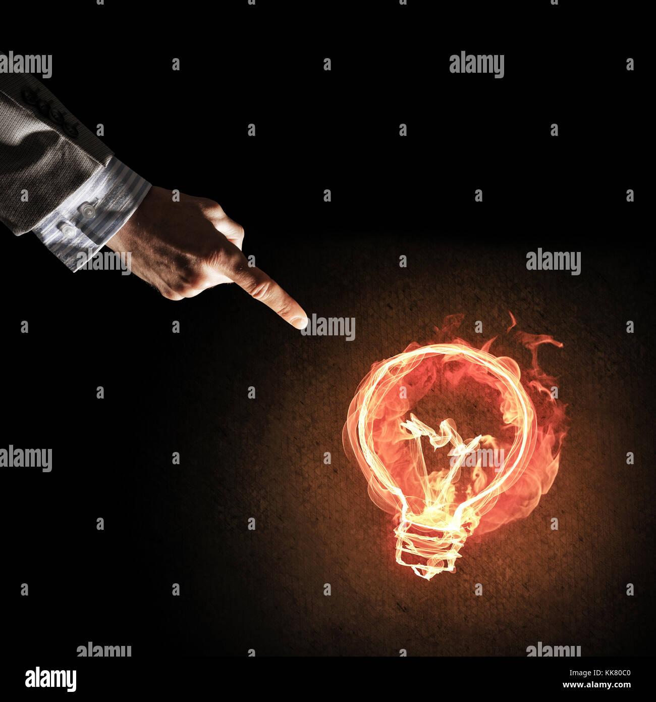 Concept of electricity or inspiration with burning light bulb Stock ...