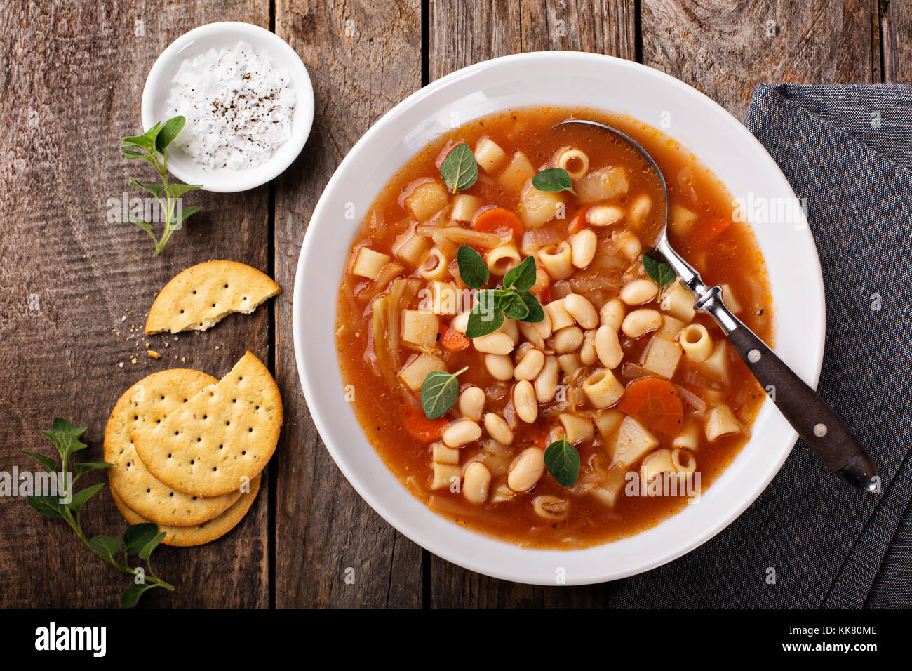 Vegetarian minestrone soup with pasta and beans Stock Photo - Alamy