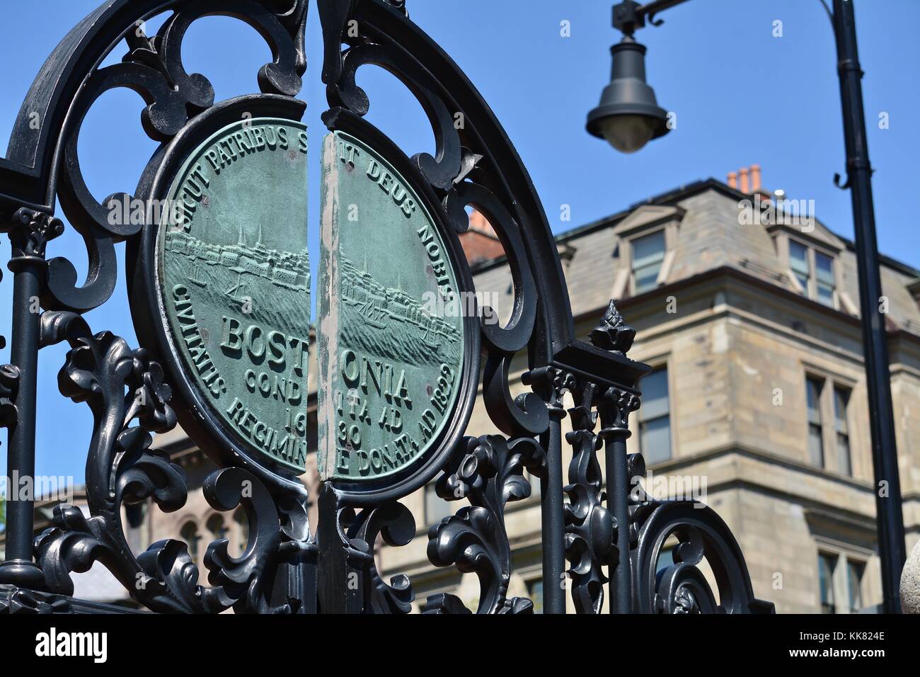 The Bostonia gate and city seal in the Boston Public Garden in Boston's ...