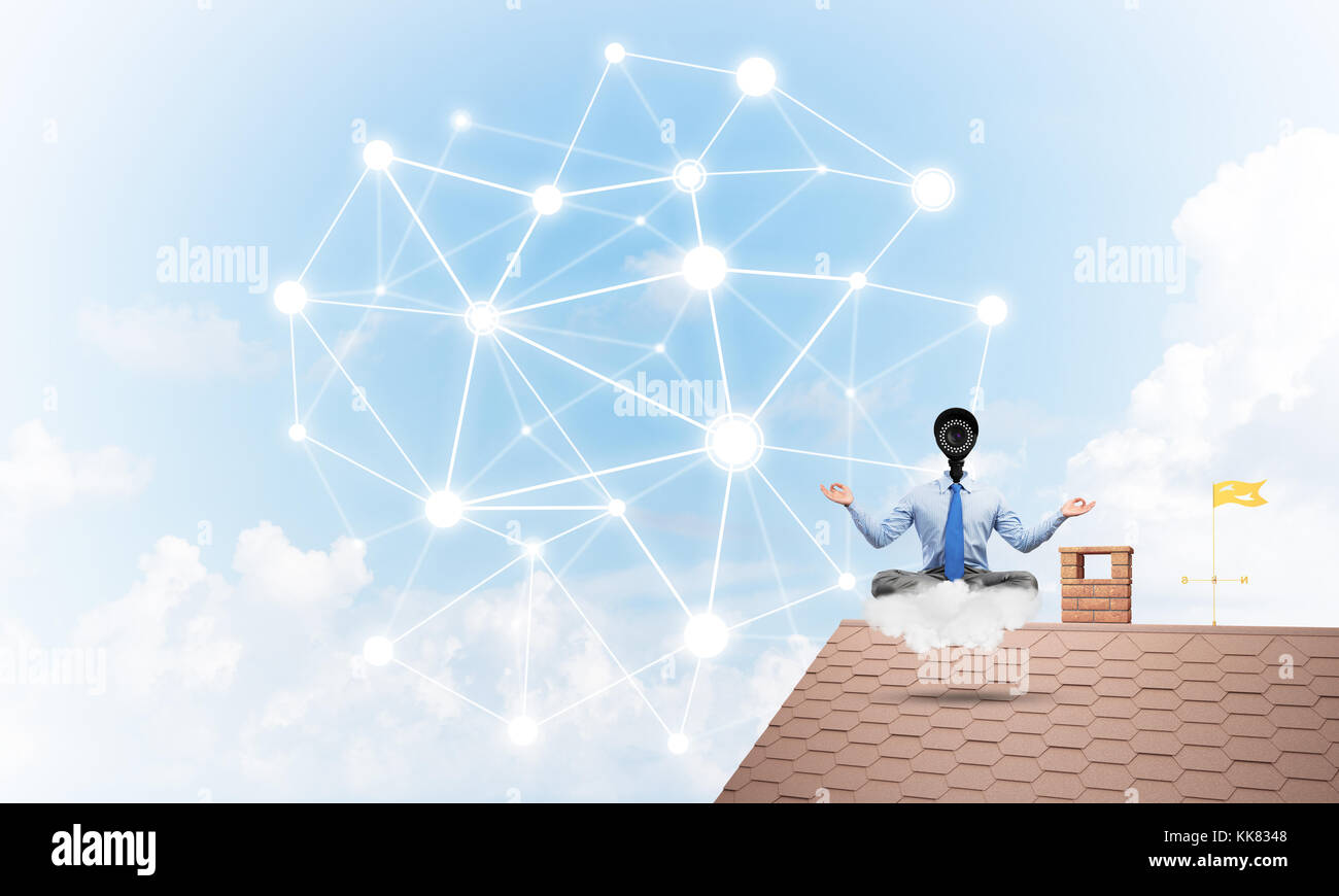 Concept of security and privacy protection with camera headed man ...